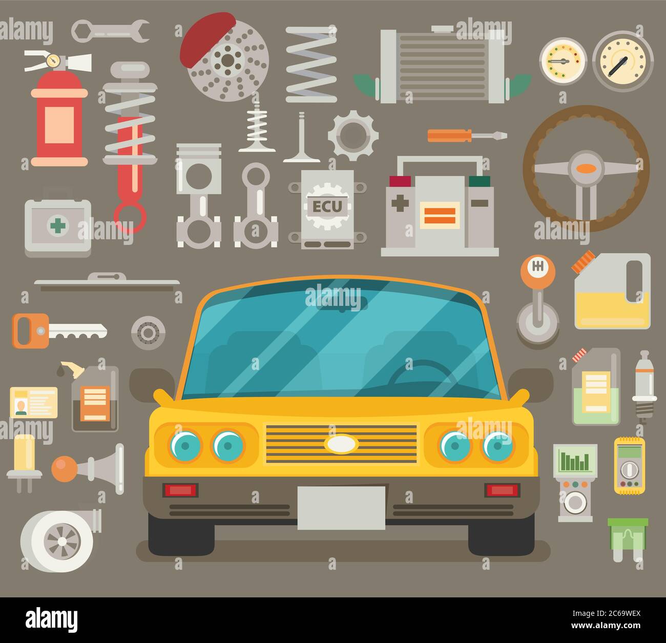 Flat vector icons and illustrations repair of machines and equipment ...