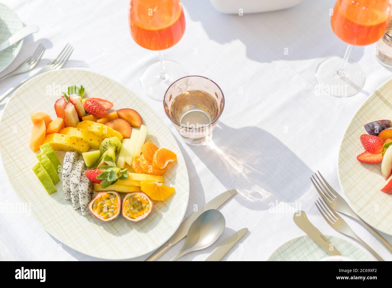 Breakfast in swimming pool, floating breakfast in tropical resort ...