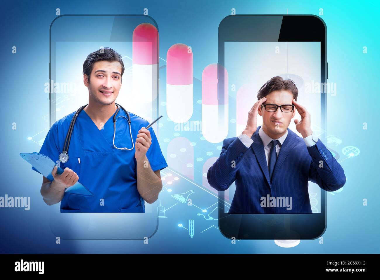 Telemedicine concept with remote treatment and consultation Stock Photo ...
