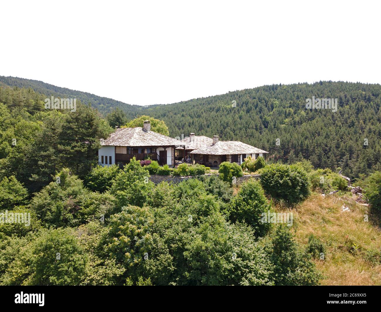 Aerial view of Village of Leshten with Authentic nineteenth century ...