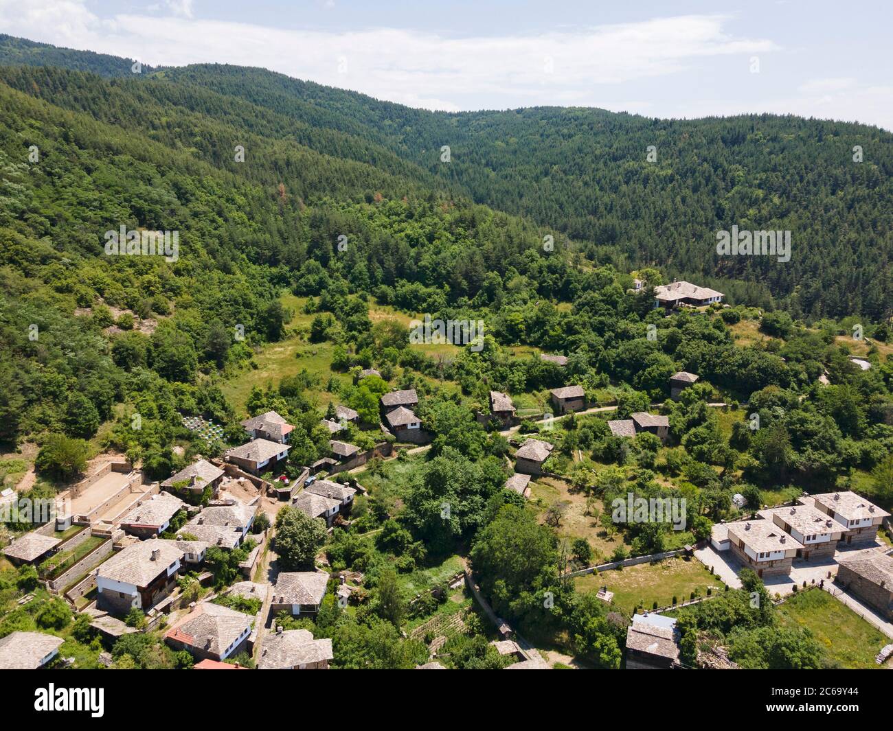 Aerial view of Village of Leshten with Authentic nineteenth century ...