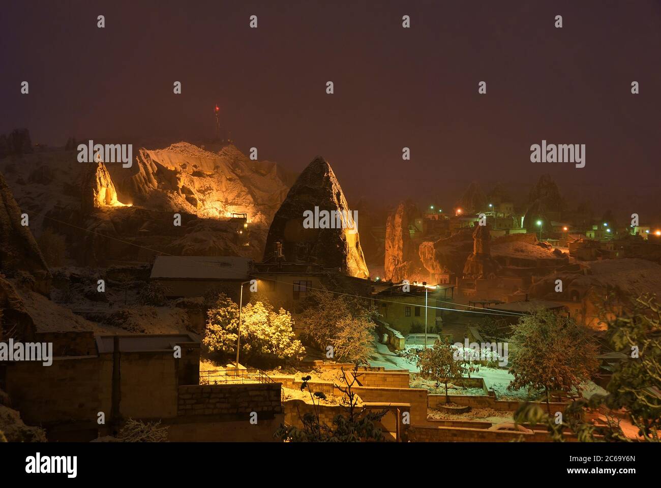 The great tourist place Cappadocia - at night time with beautiful light ...