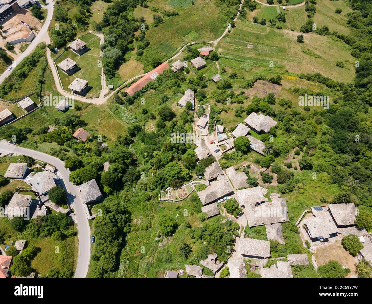 Aerial view of Village of Leshten with Authentic nineteenth century ...