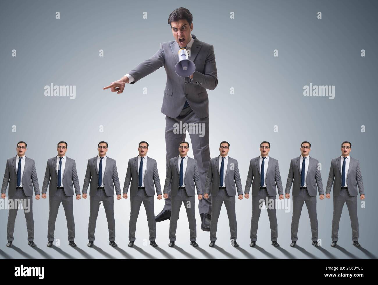 The concept of angry boss yelling with loudspeaker Stock Photo - Alamy