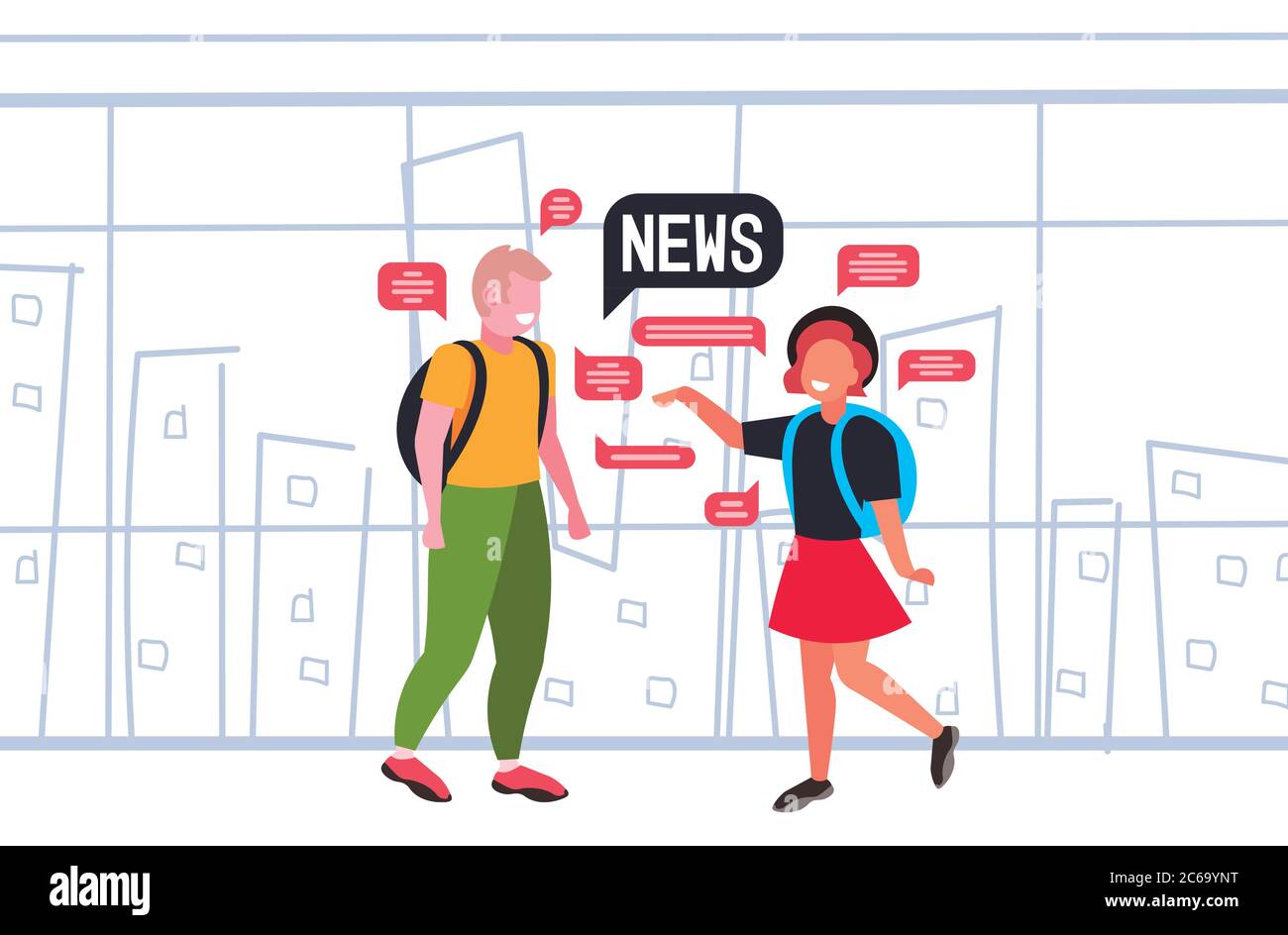 schoolchildren couple chatting during meeting discussing daily news ...