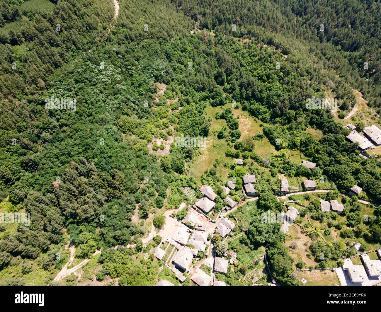 Aerial view of Village of Leshten with Authentic nineteenth century ...