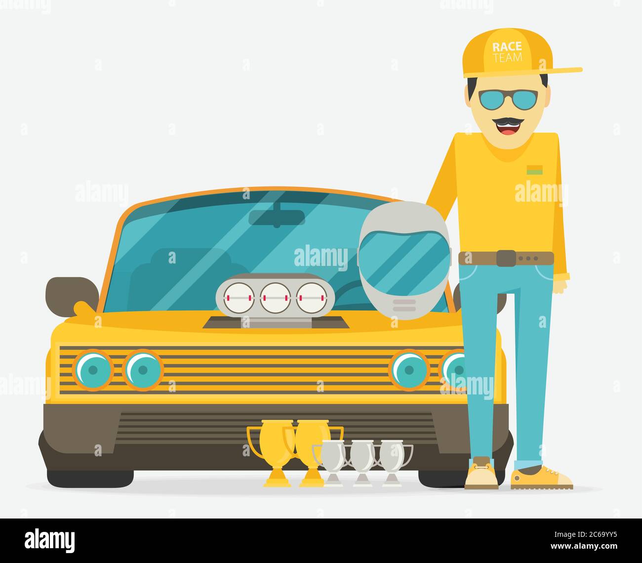 Car front view. Pilot person character portrait. Race car tuning ...