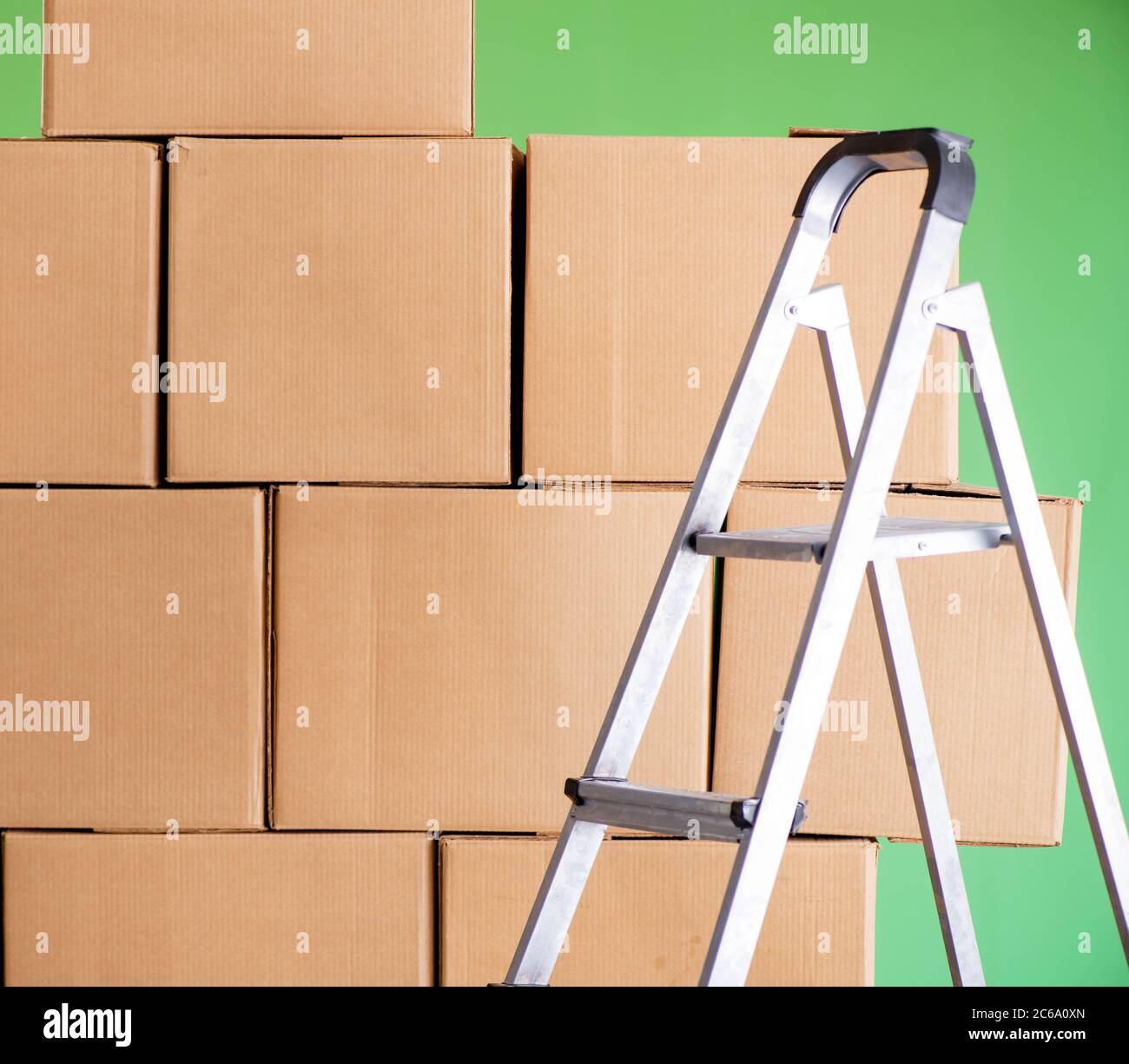The many boxes and ladder in depot Stock Photo - Alamy