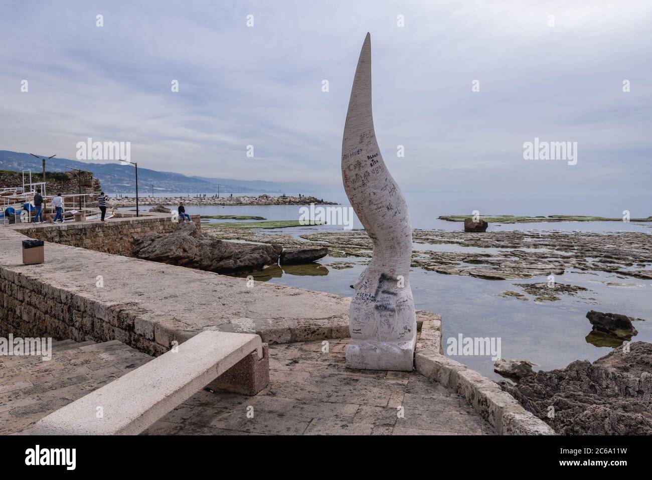 Statue in port of Byblos, largest city in the Mount Lebanon Governorate ...