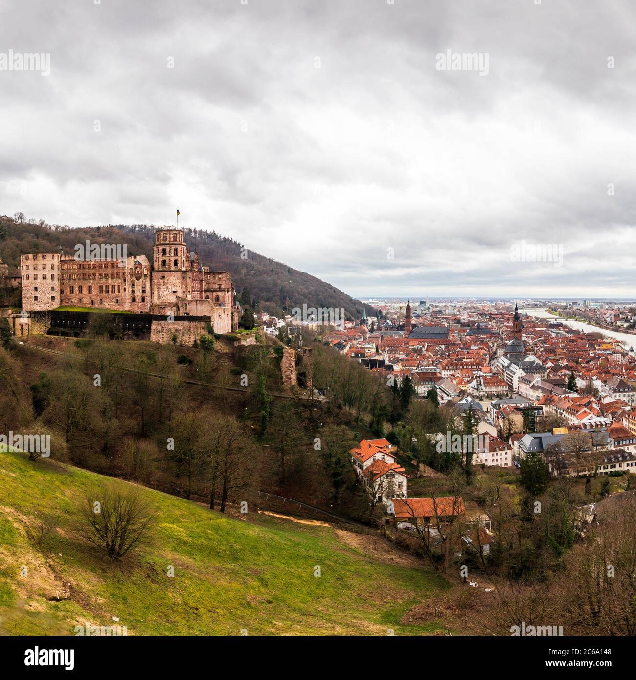Panorama of Skyline and Heidelberg Castle, ger. Schloss Heidelberg in ...