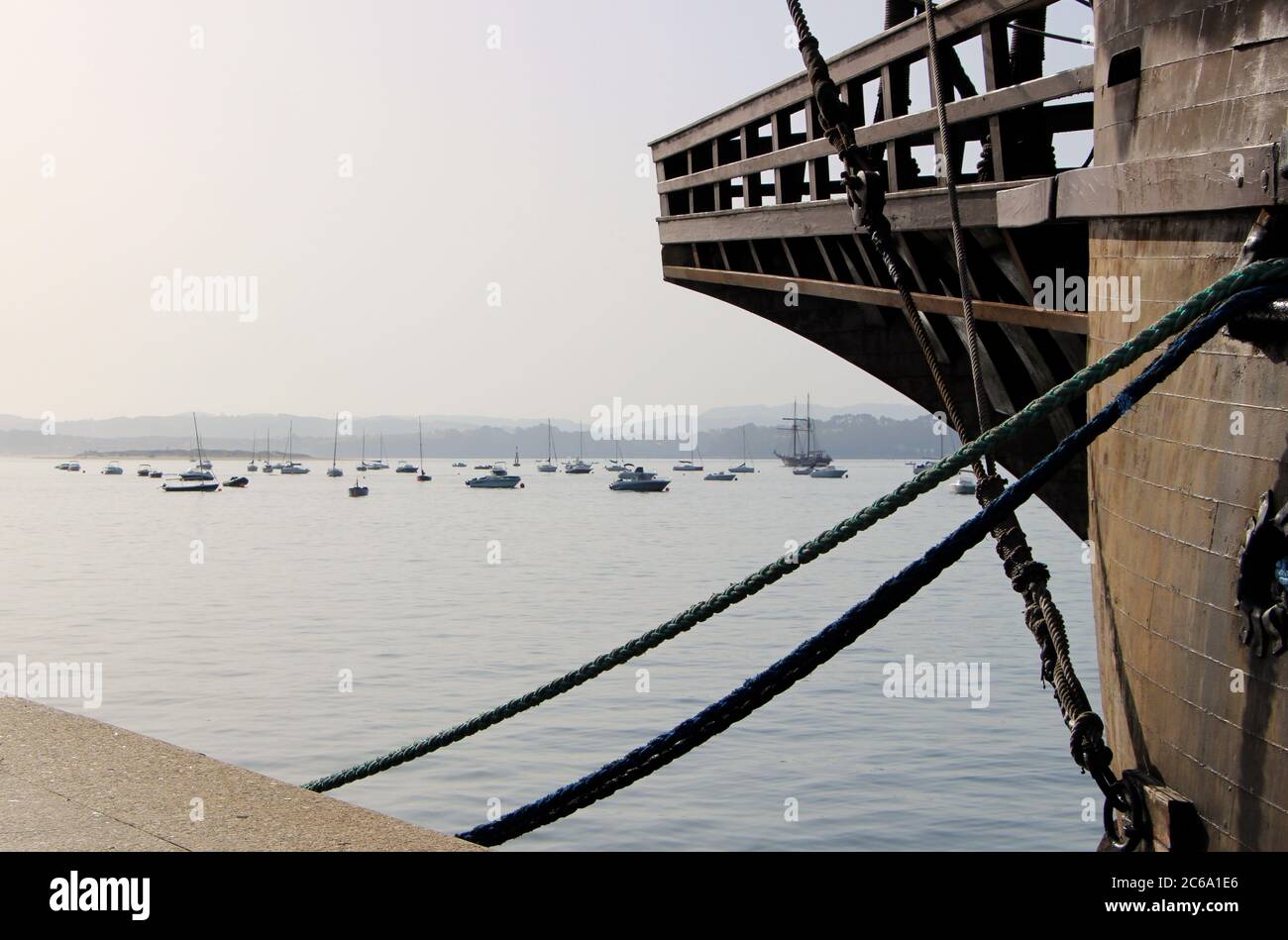 Bow of the replica of the Victoria ship a carrack and the first ship to ...