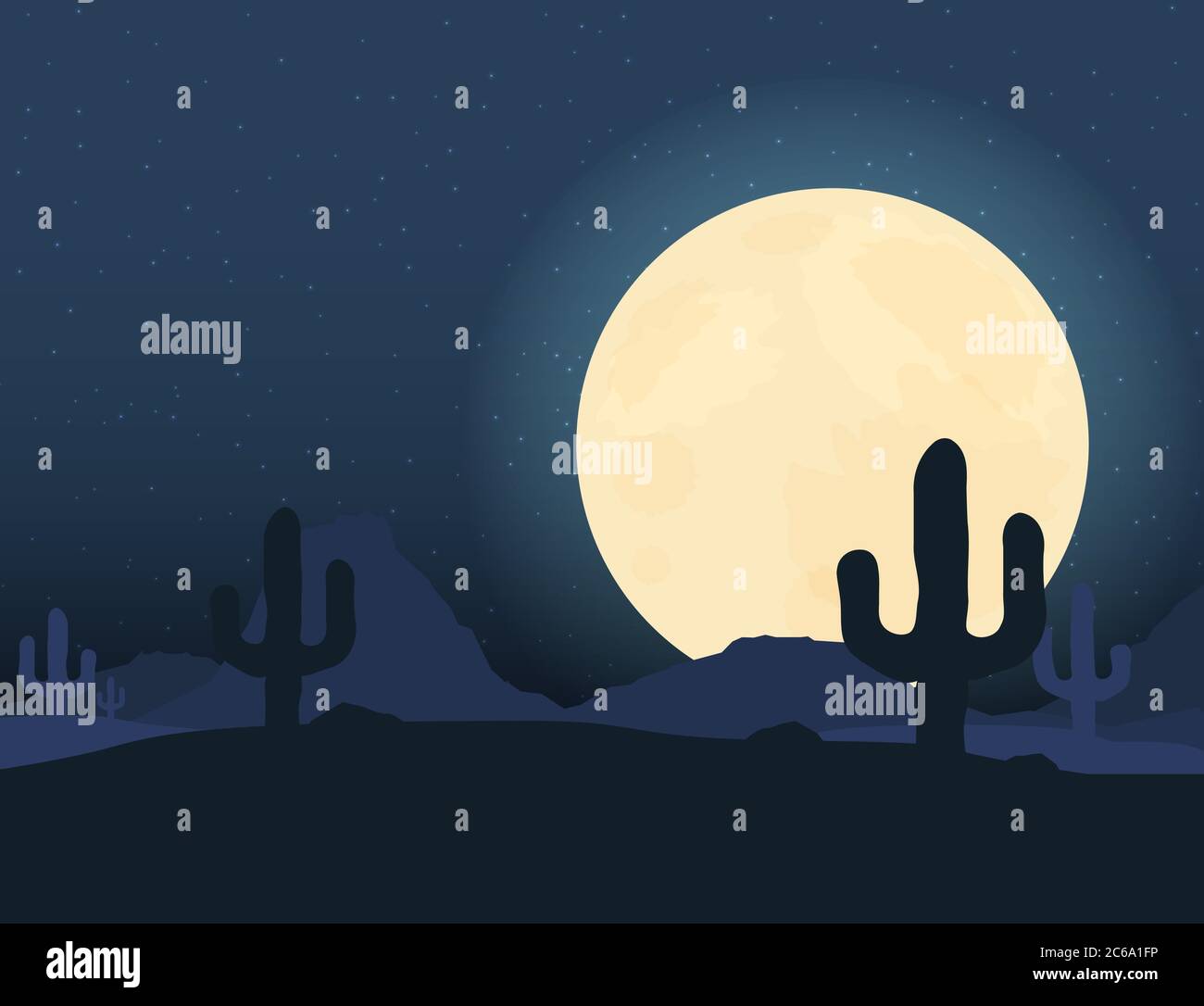 Desert landscape under the night sky vector illustration Stock Vector ...