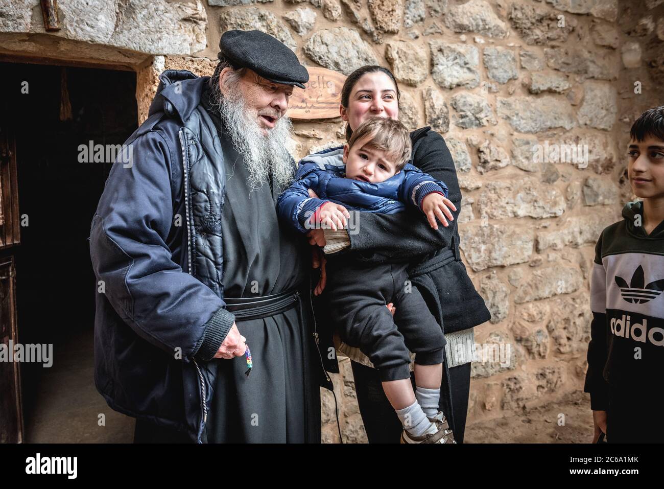 Father Dario Escobar Maronite monk meets with tourists in his hermitage ...