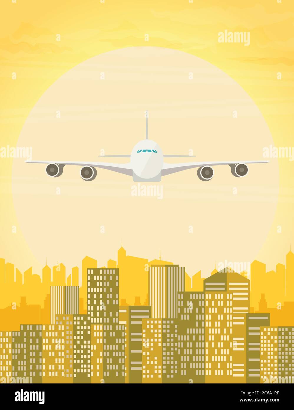 Plane flying over urban city. Vector illustration Stock Vector Image ...