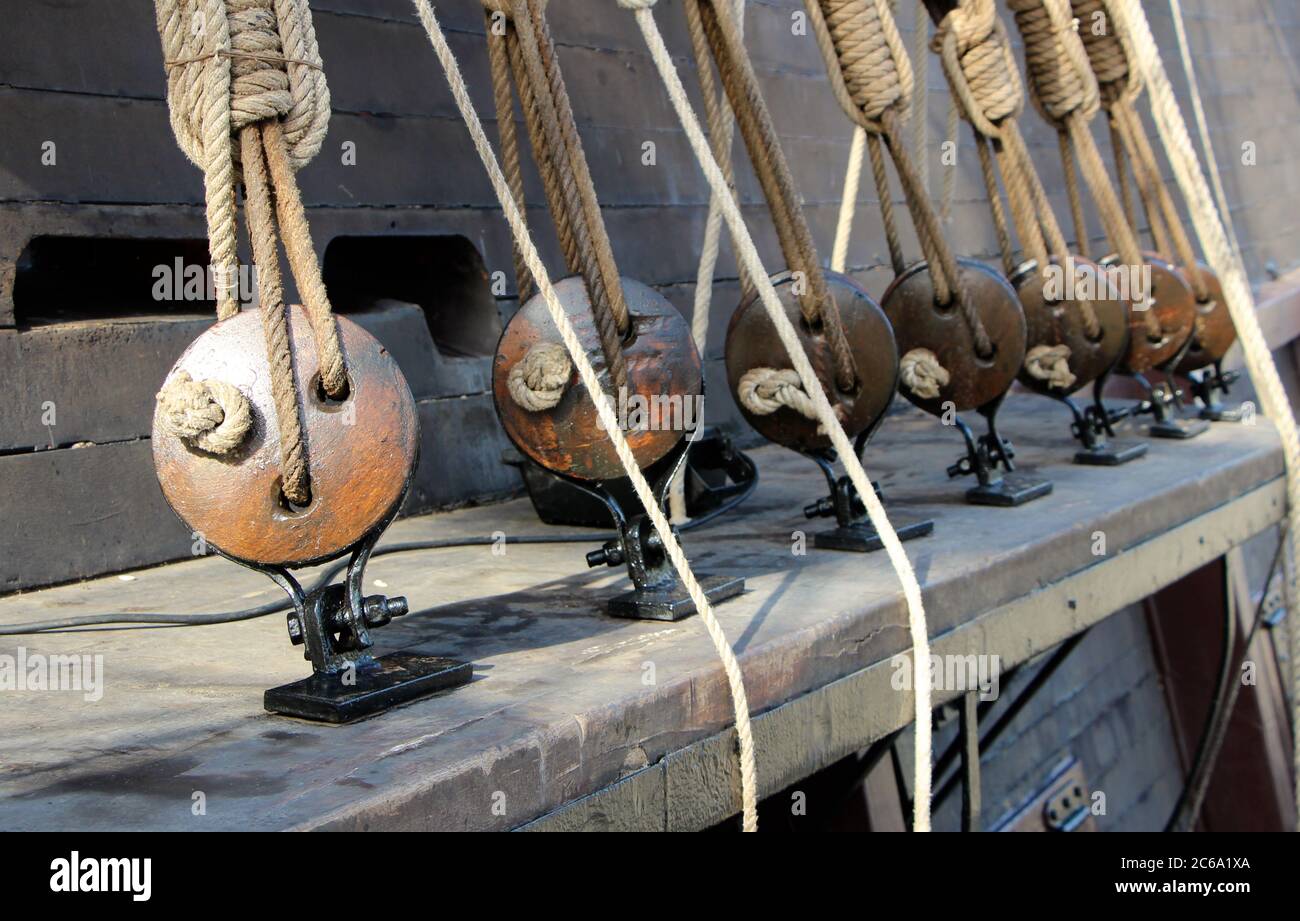 Rigging detail on the replica of the Victoria ship a carrack and the ...