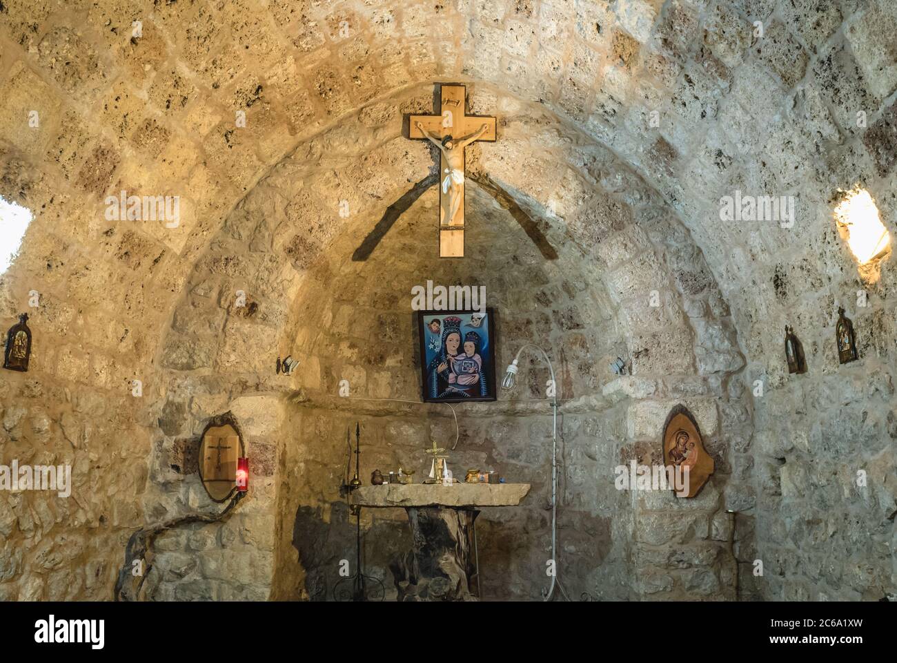 Cave chapel in Hermitage of Our Lady of Hawqa in Kadisha Valley also ...
