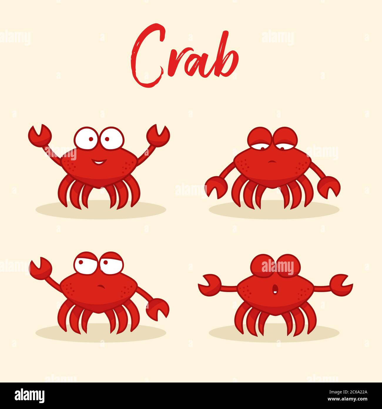 Red Crab Set Vector Illustration Clip art. Crabs in different poses and ...