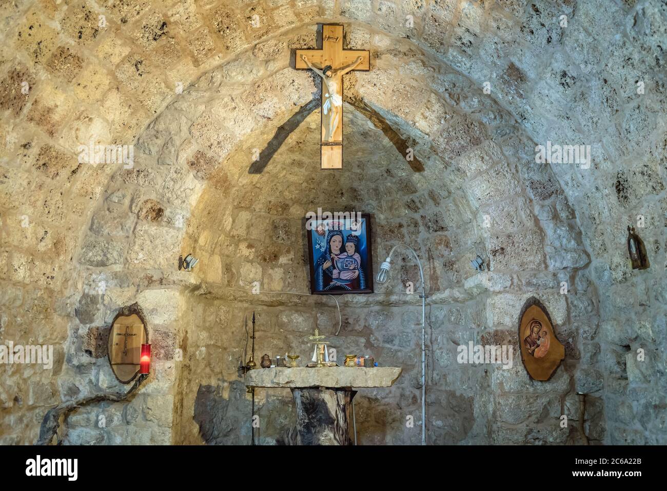 Cave chapel in Hermitage of Our Lady of Hawqa in Kadisha Valley also ...