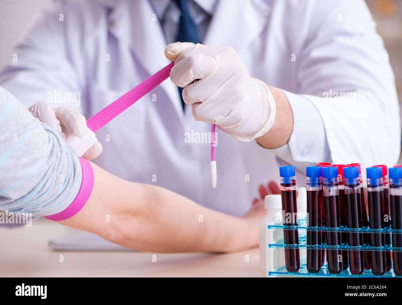 The patient during blood test sampling procedure taken for analysis ...