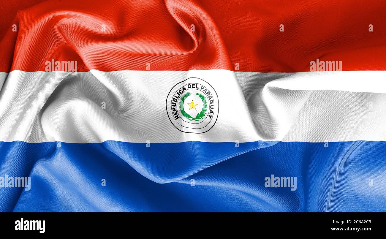 Paraguay flag obverse side texture creased and crumpled up with light ...