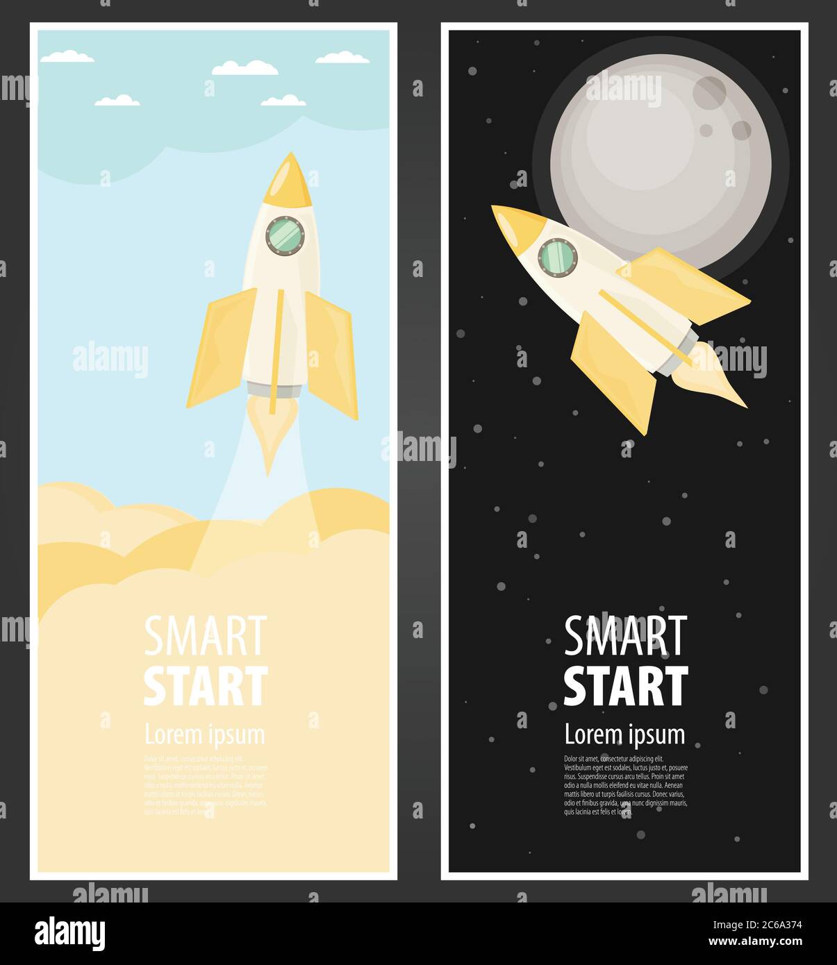 Space rocket flying in sky, flat design colored vector illustration ...