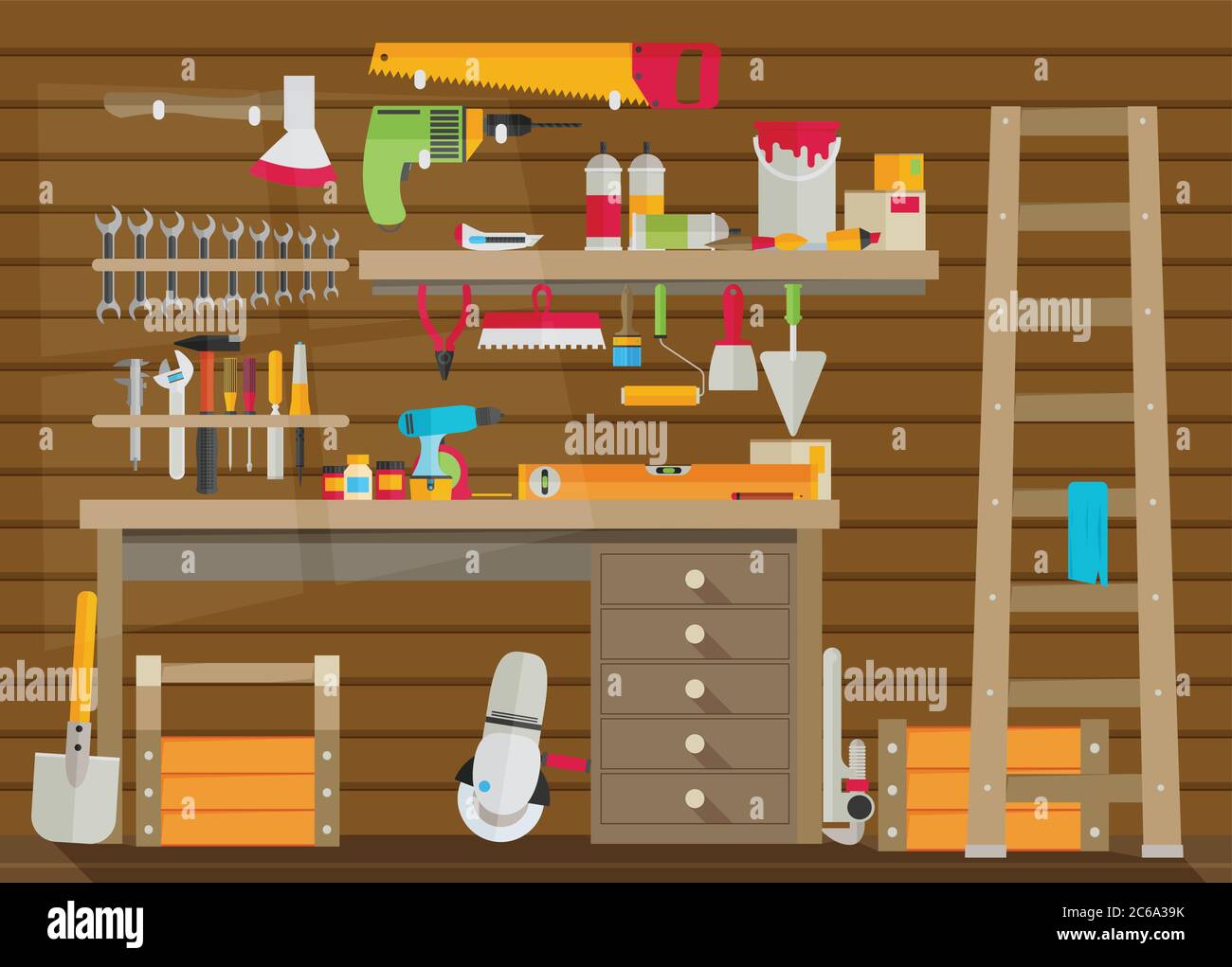 Construction tools on table Stock Vector Images - Alamy