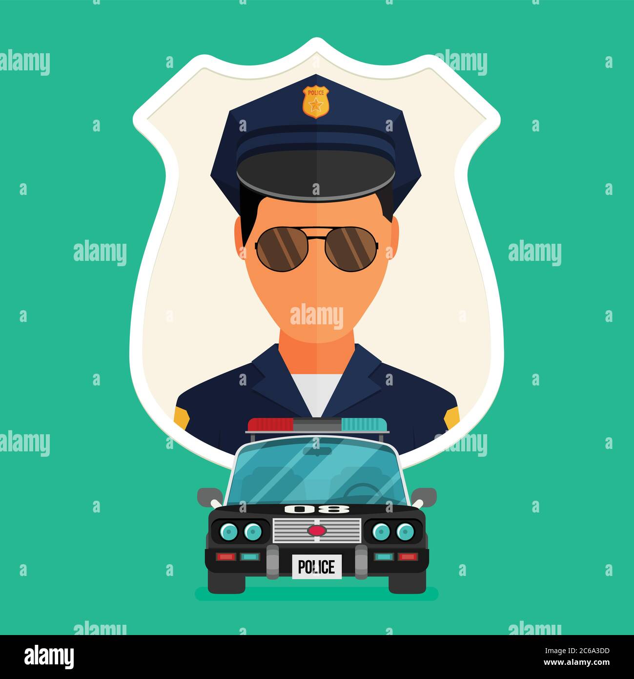 Police officer with car avatar illustration. Trendy policeman icon in ...
