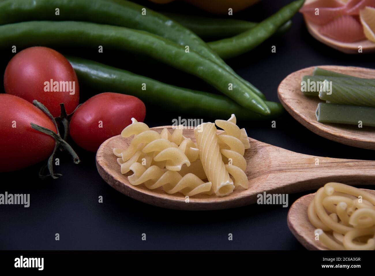 Shaped pasta and plain pasta. Pasta with different shapes with ...