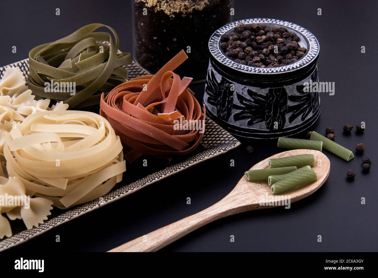 Shaped pasta and plain pasta. Pasta with different shapes with ...