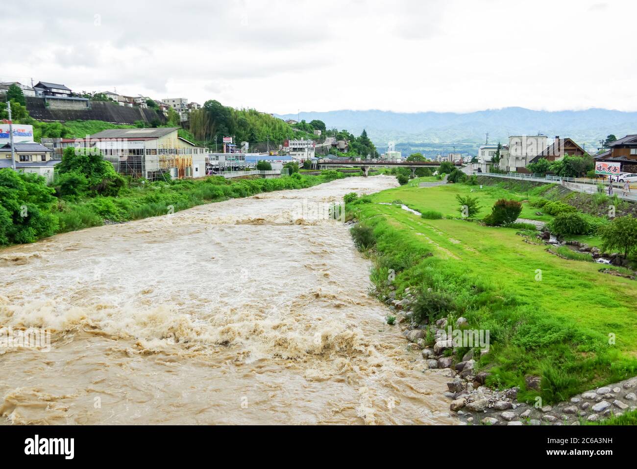 Iida, Nagano, Japan, 07/08/2020, Tenryu river after heavy rain in Iida city Stock Photo - Alamy
