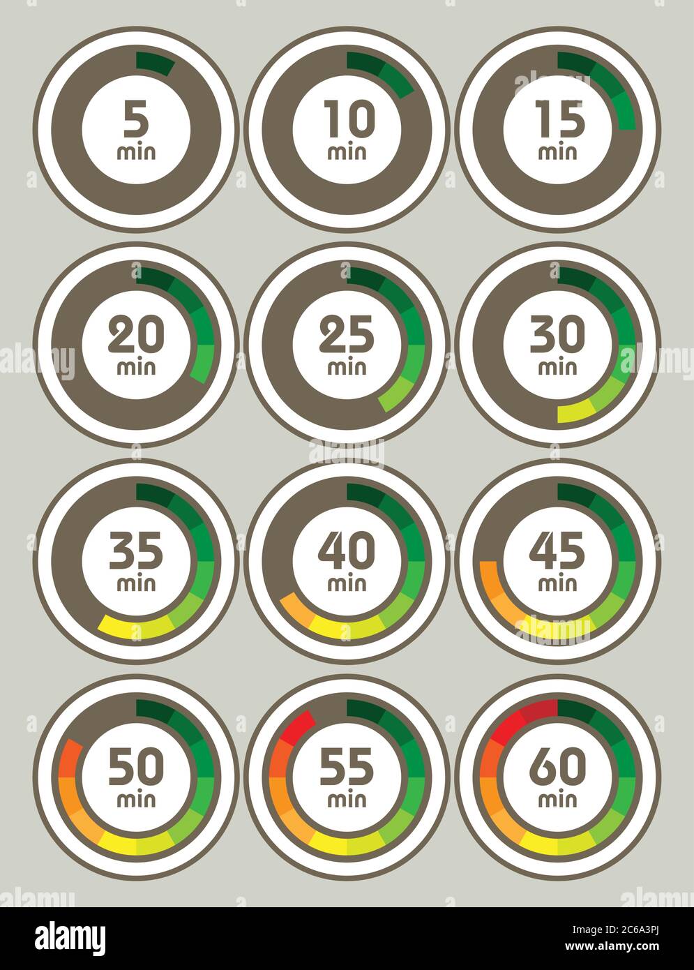Set of timers. Sign icon. Full rotation arrow timer. Colored flat icons. Flat Design Vector ...