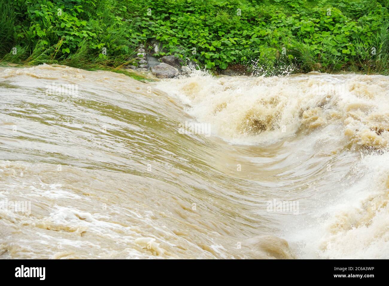 Iida, Nagano, Japan, 07/08/2020, Tenryu river after heavy rain in Iida ...