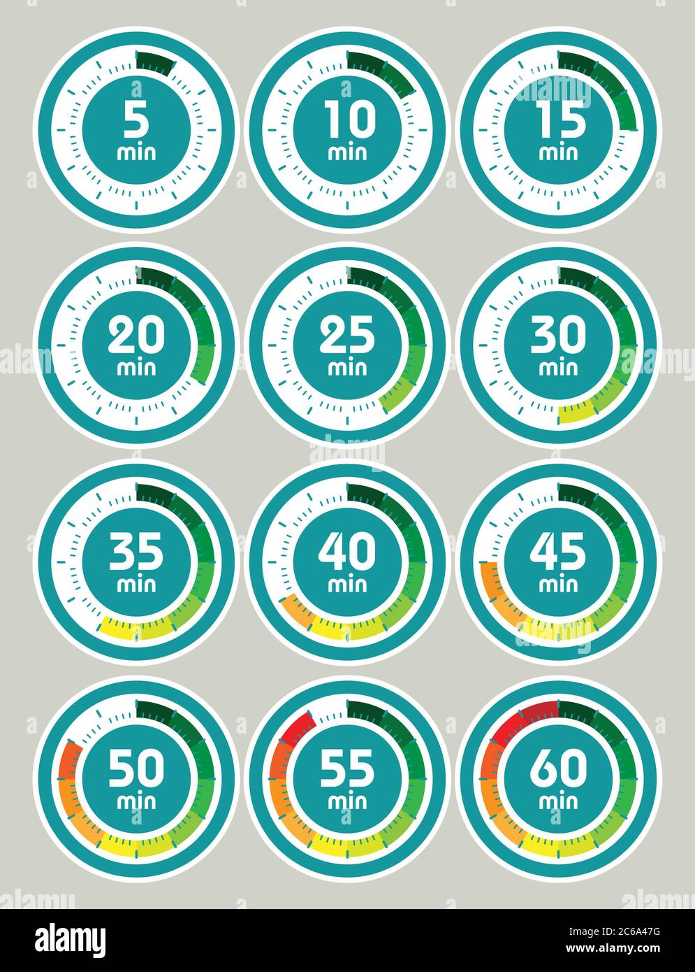Set of timers. Sign icon. Full rotation arrow timer. Colored flat icons. Flat Design Vector ...