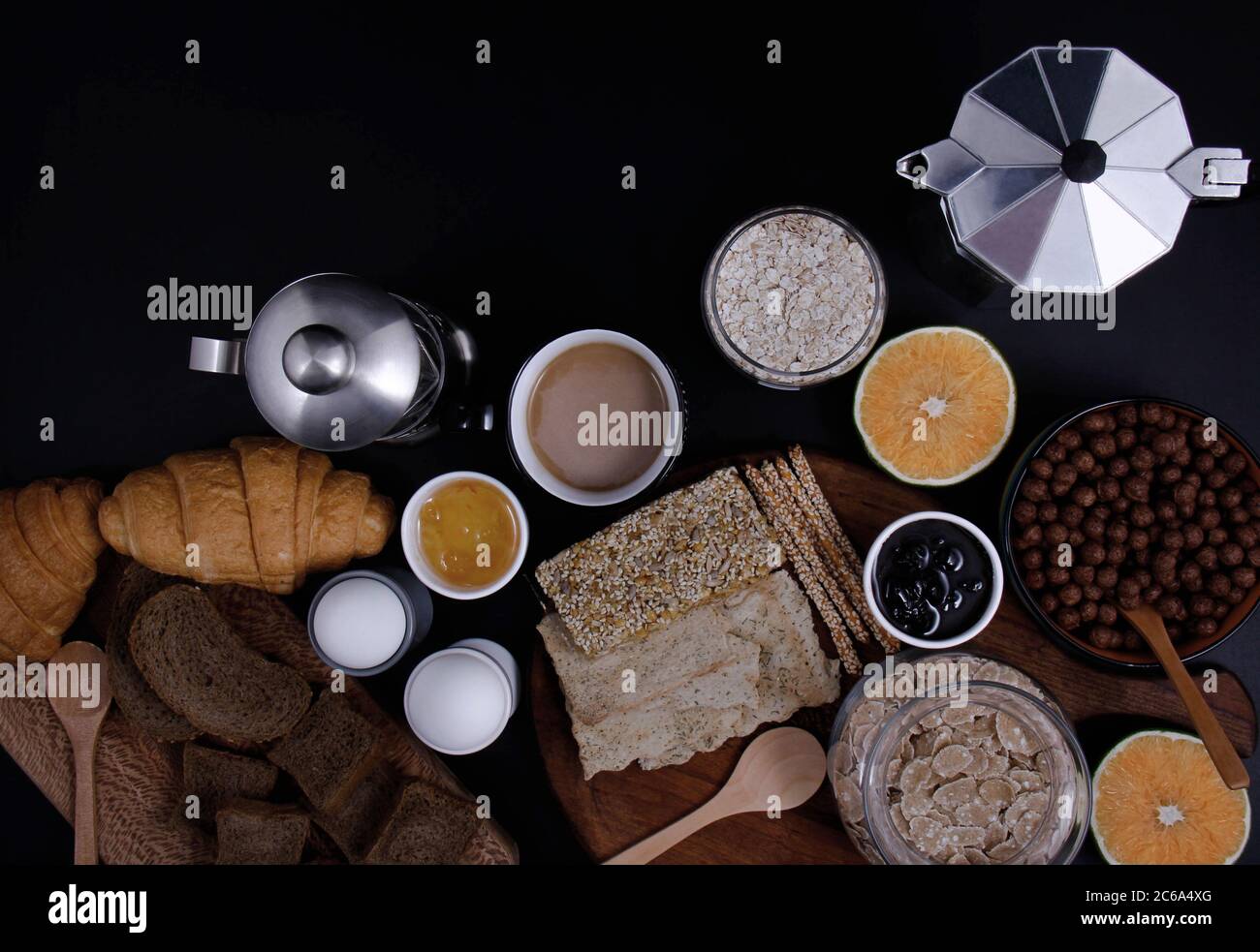 Breakfast table layout. Breakfast variety and view from above Stock ...