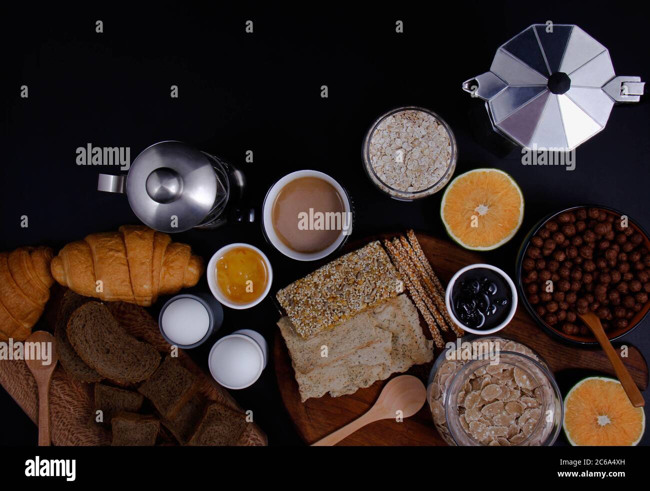 Breakfast table layout. Breakfast variety and view from above Stock ...