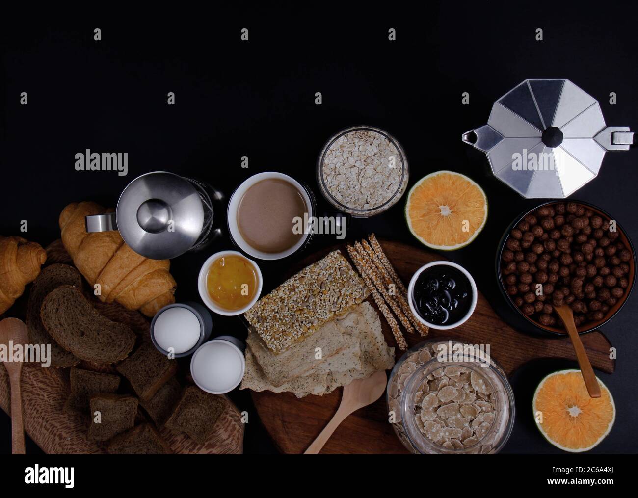 Breakfast table layout. Breakfast variety and view from above Stock ...