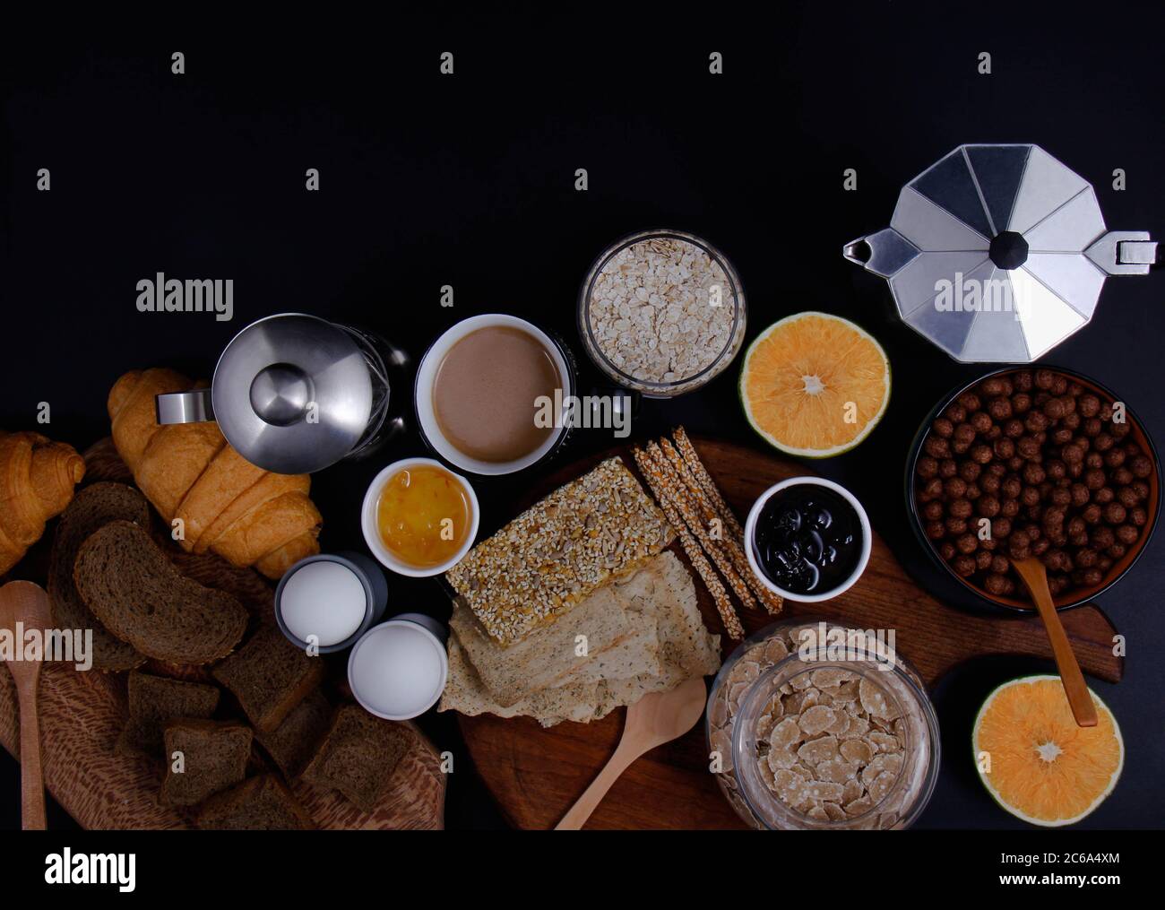 Breakfast table layout. Breakfast variety and view from above Stock ...
