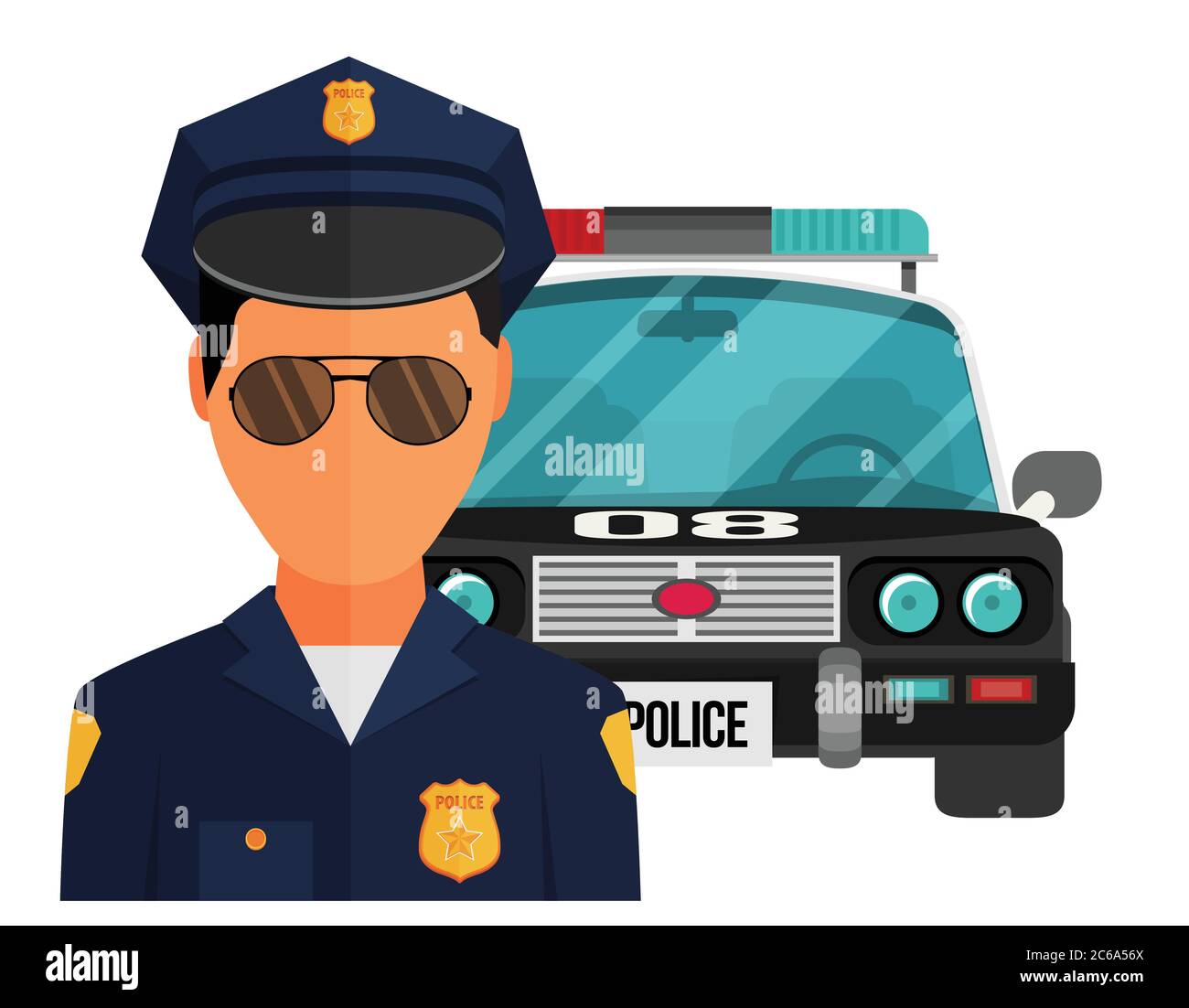 Vector illustration, flat design. Police officer with car Stock Vector ...