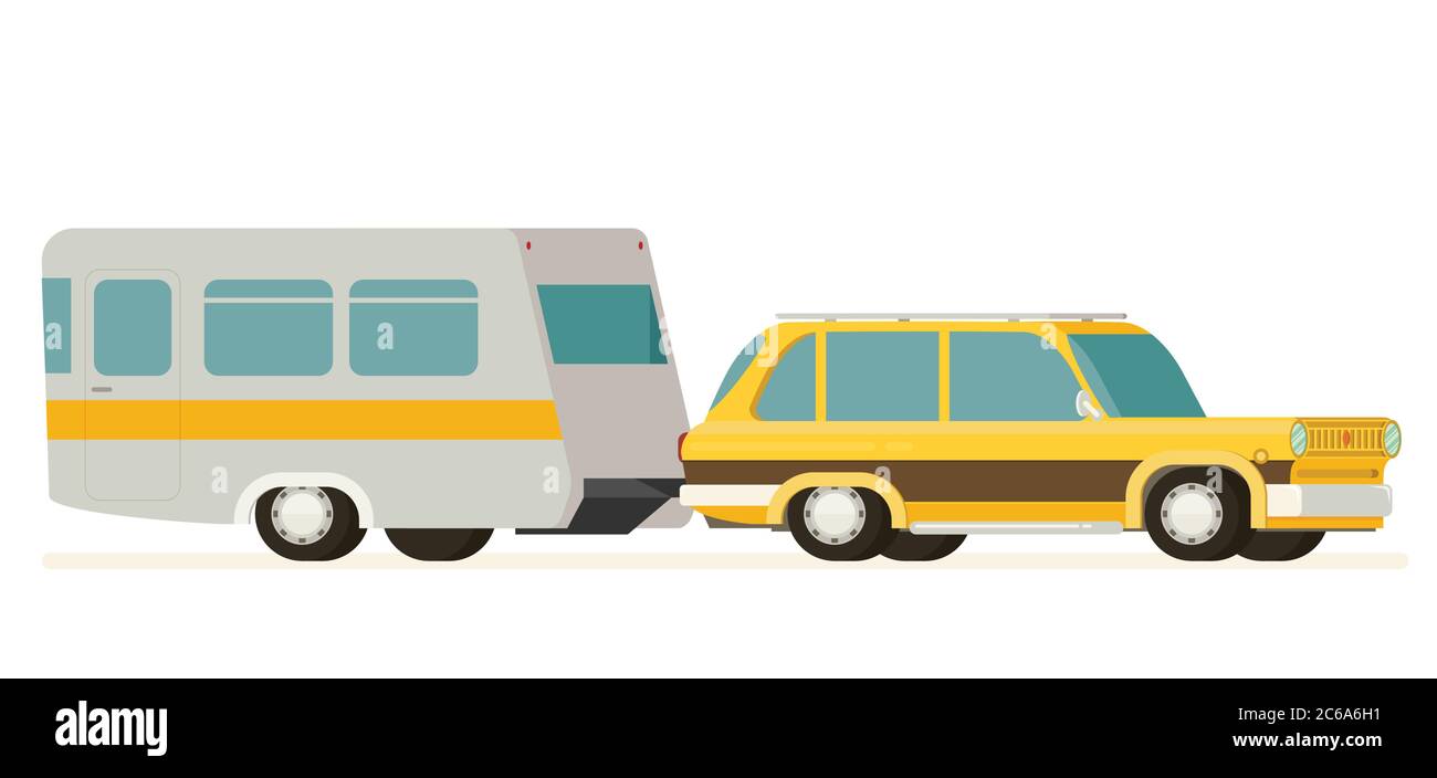 Flat vector Yellow Car Pulling Trailer Stock Vector Image & Art - Alamy