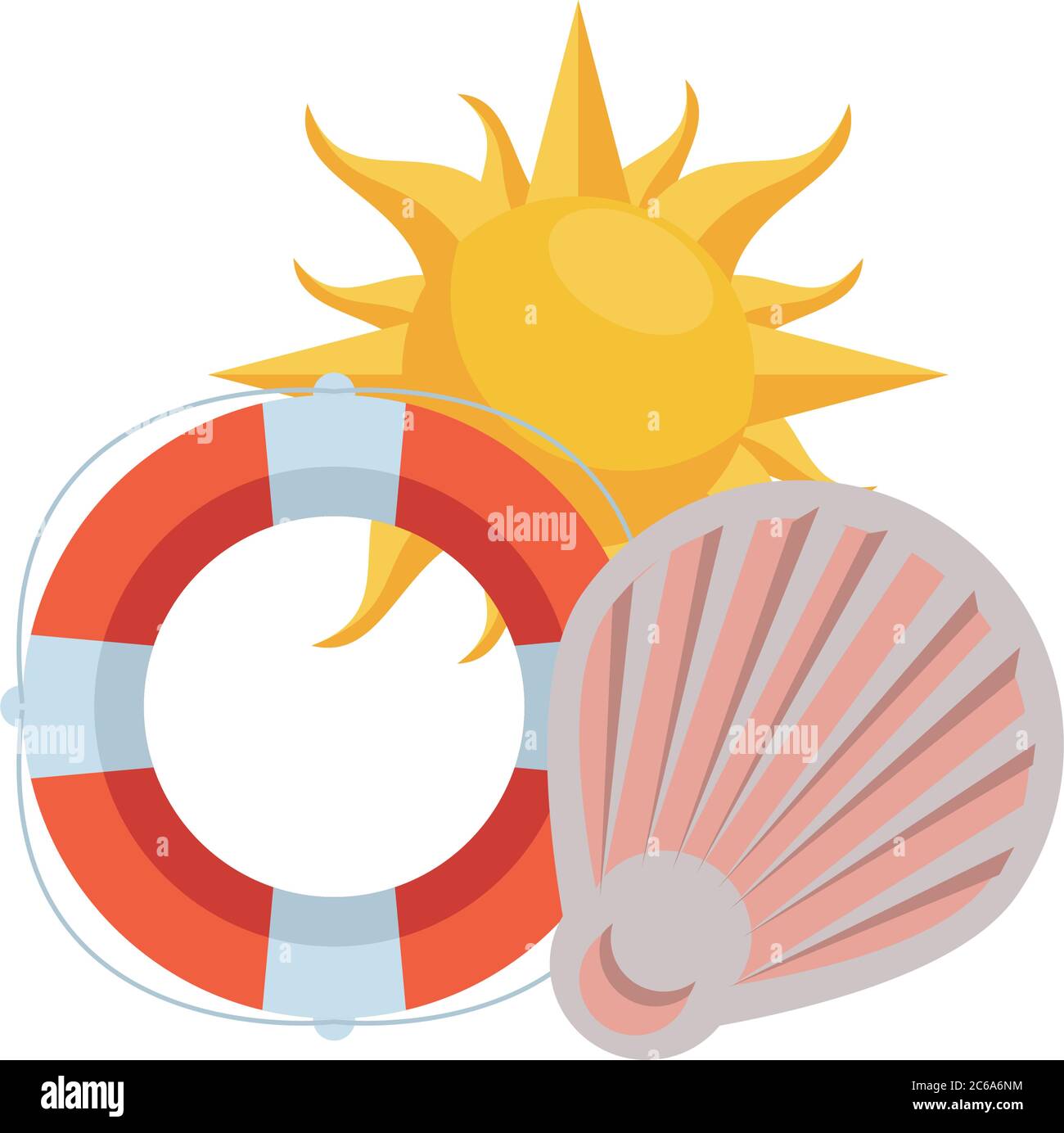 summer sun hot with lifeguard float and shell vector illustration ...