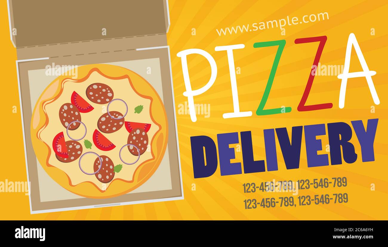 Pizza box vector advertisement banner. Pizza box delivery service Stock ...