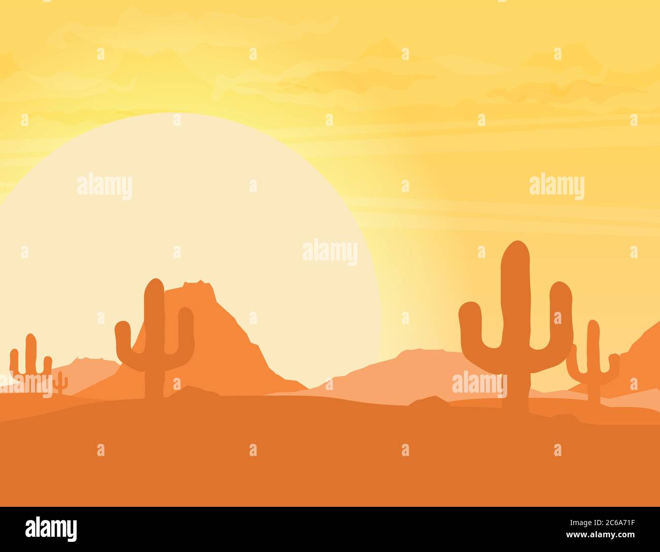 Western desert landscape at sunset vector illustration Stock Vector ...