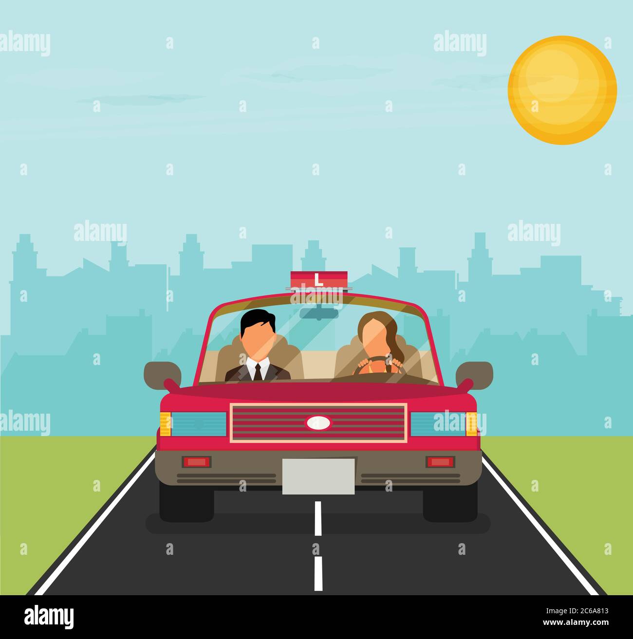 Flat design concept of driving school with car, woman, instructor Stock ...