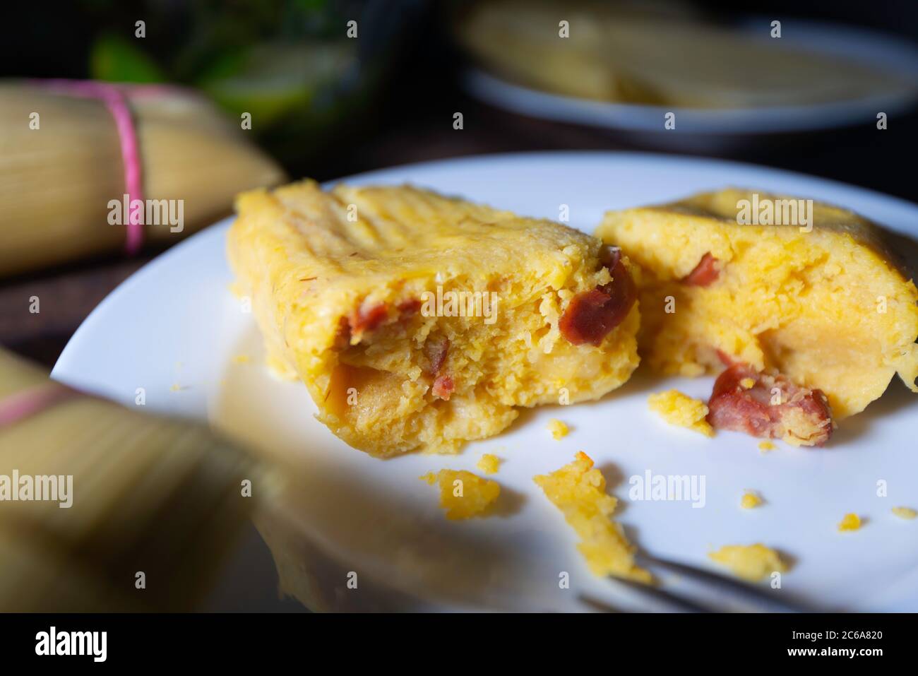 Pamonha with sausages and cheese, traditional Brazilian food Stock ...