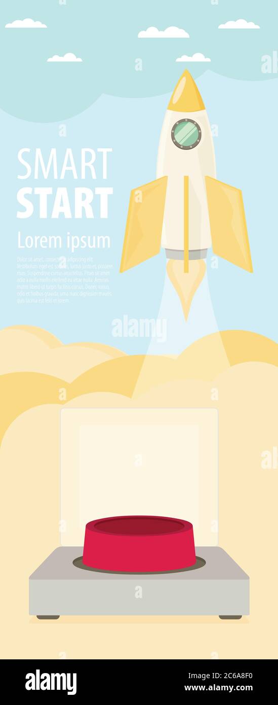 Space rocket flying in sky, flat design colored vector illustration ...