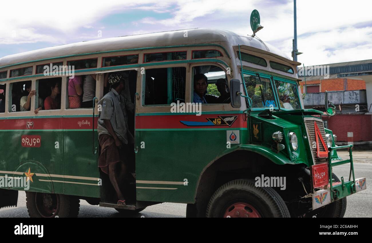 Crowded bus public transport in Yangon, Myanmar, Asia Stock Photo - Alamy