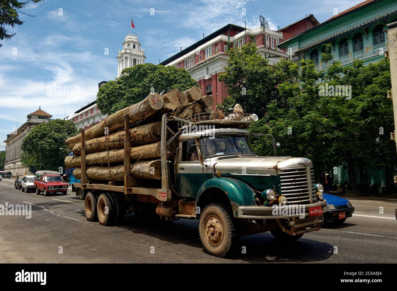Lorry carrying cut trees in central Yangon, Myanmar Stock Photo - Alamy