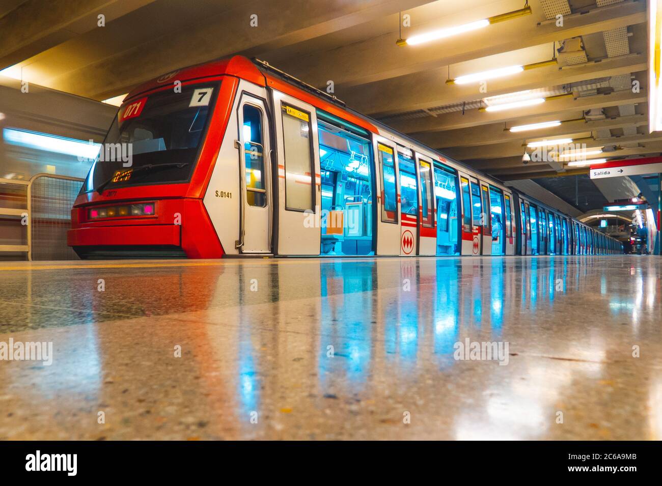 Santiago, Chile - January 2015: A Metro de Santiago train at Line 1 ...