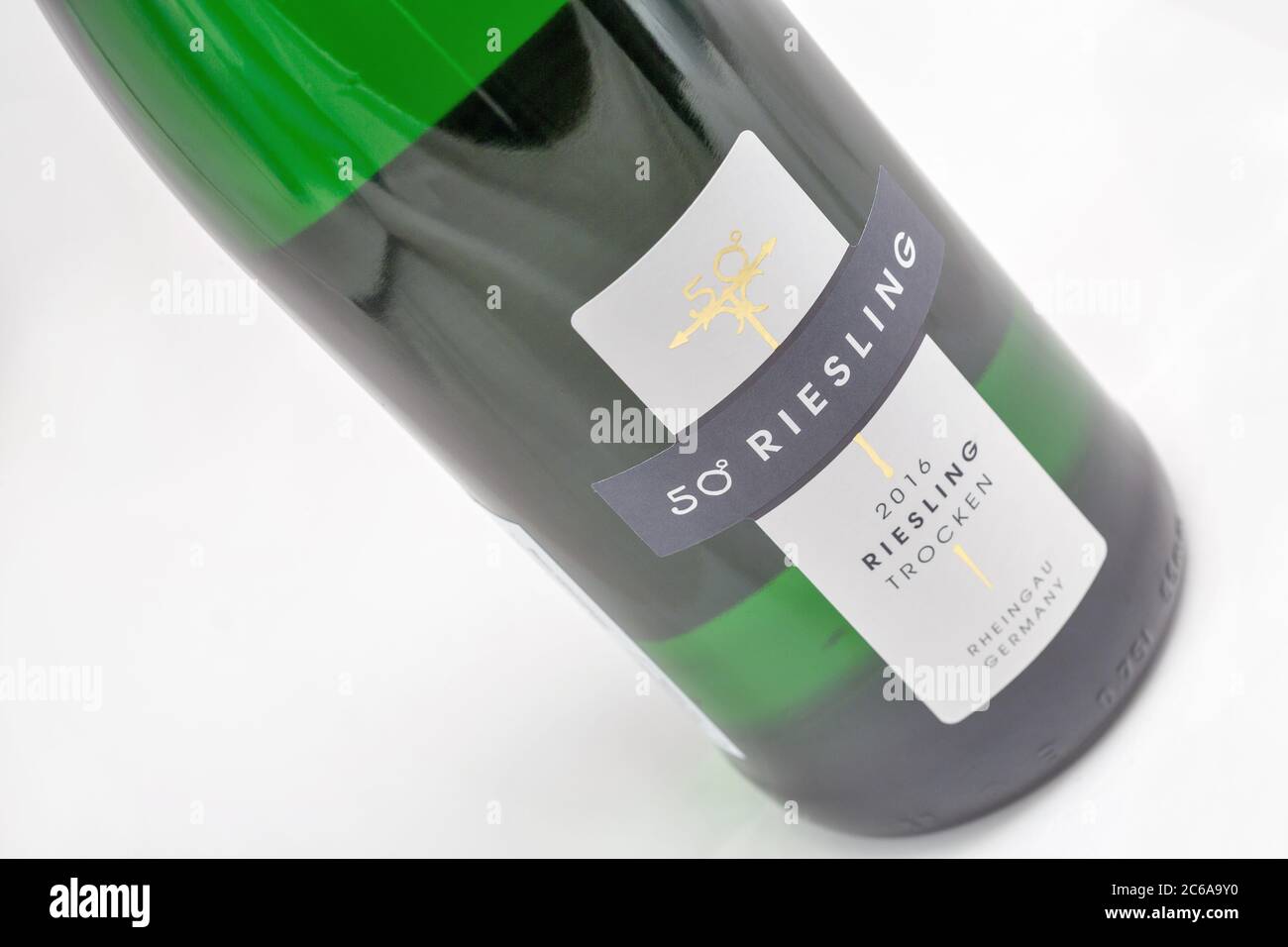KIEV, UKRAINE - NOVEMBER 11, 2018: German 50 Riesling bottle label ...