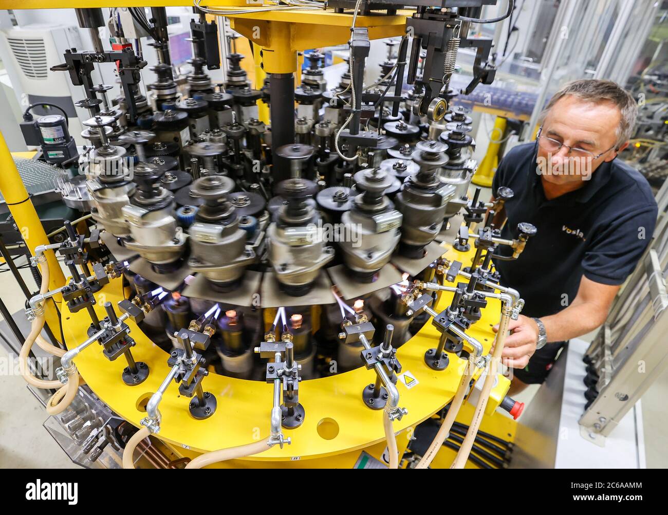 Plauen, Germany. 08th July, 2020. Ralf Klug, employee of Vosla GmbH, is ...